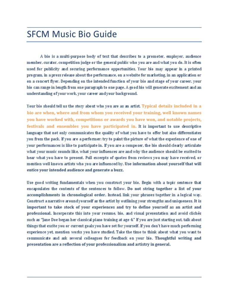 Music Bio Guide | PDF | Communication | Cognition