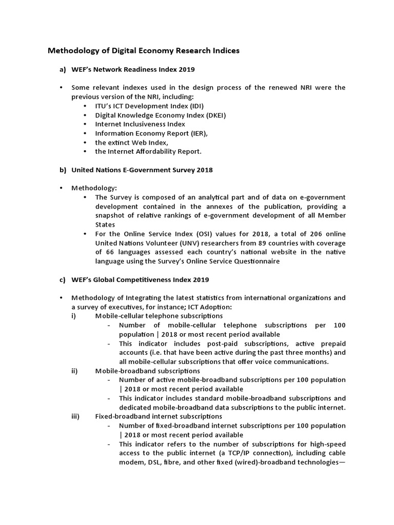 Digital Economy Research Indices Methodology | PDF | Internet Access ...