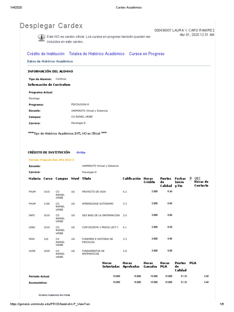 Cardex Académico | PDF | Psicología Aplicada | Acción (filosofía)