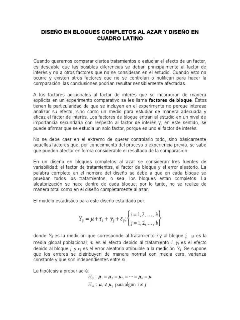 Diseño en Bloques Completos Al Azar y Diseño en Cuadro Latino - DDE | PDF | Análisis de ...