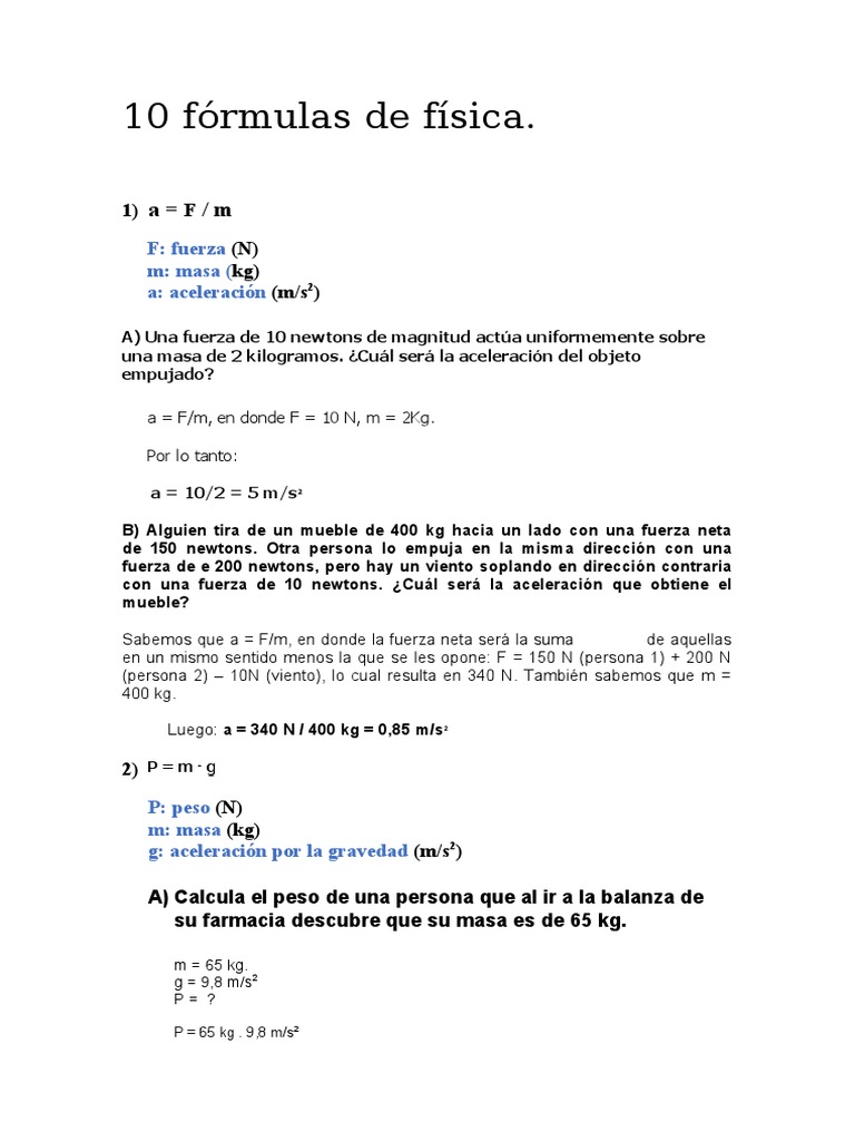 10 Fórmulas Básicas de Física | PDF | Voltio | Densidad