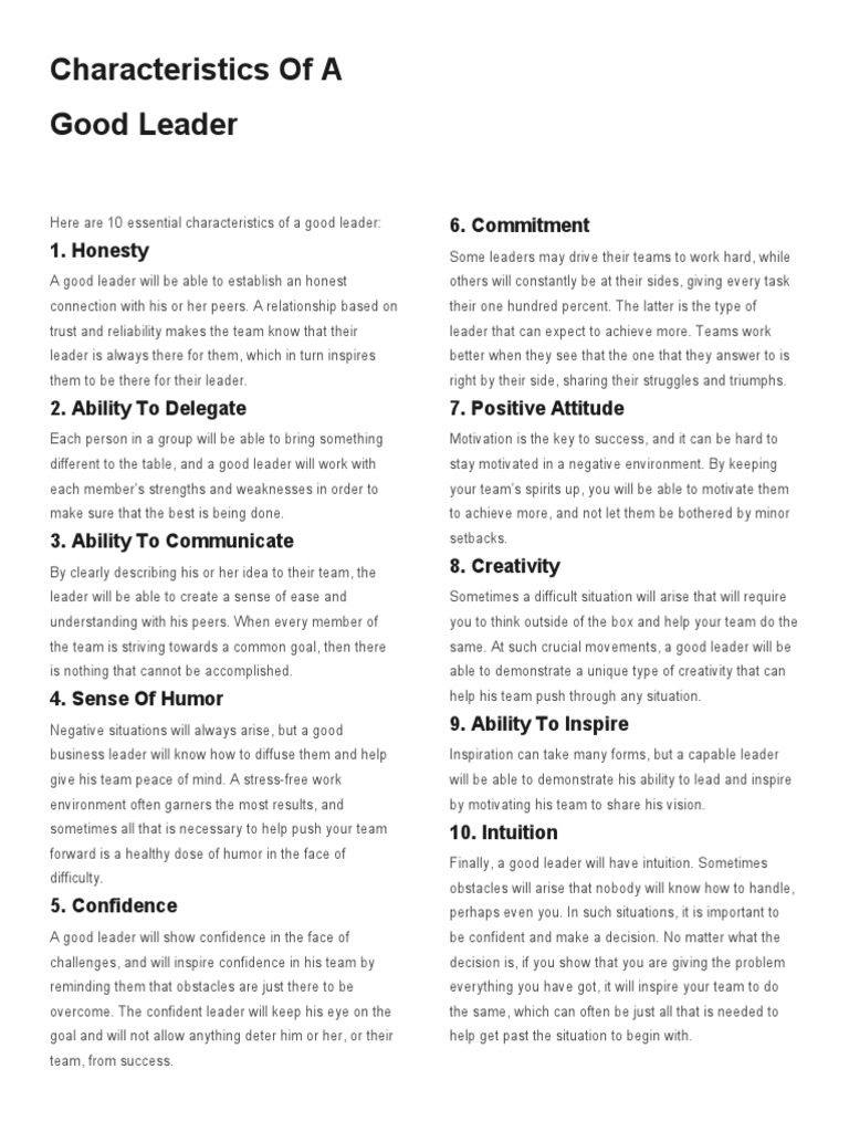 Characteristics of A Good Leader | PDF | Creativity | Motivation