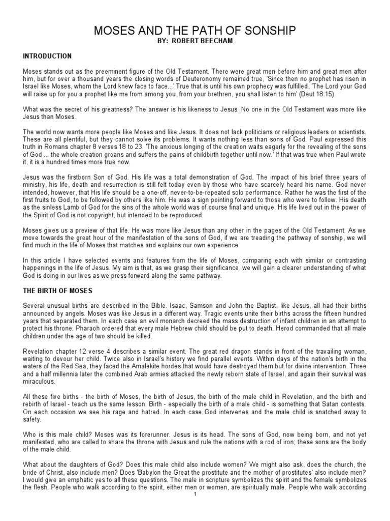 MOSES AND THE PATH OF SONSHIP (Robert Beecham) | PDF | Moses | Elijah