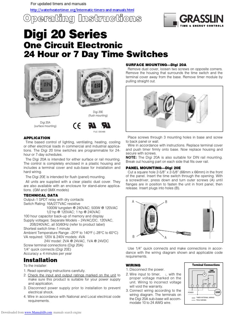 Digi 20 Series: One Circuit Electronic 24 Hour or 7 Day Time Switches ...