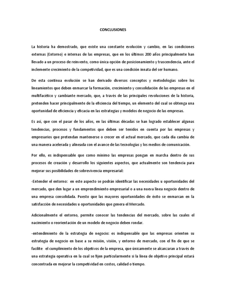 Conclusiones Trabajo Final de Empresa y Economia | PDF | Modelo de ...