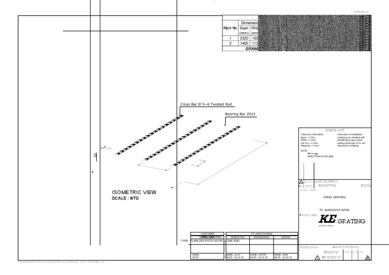 Specification Drawing for a Plain Steel Grating with Cross Bars ...