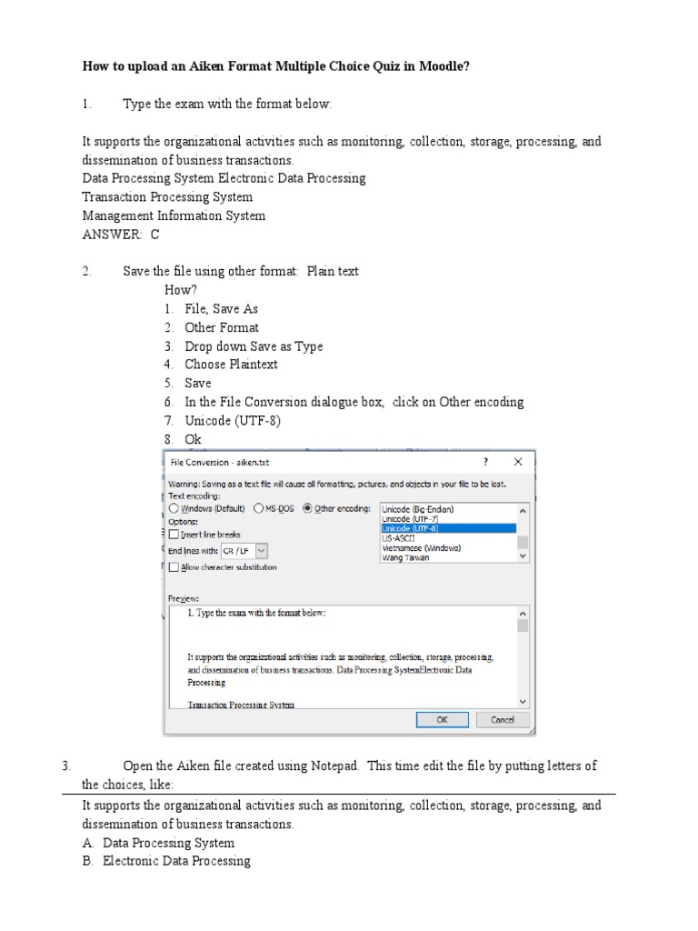 How To Upload An Aiken Format Multiple Choice Quiz in Moodle? | PDF