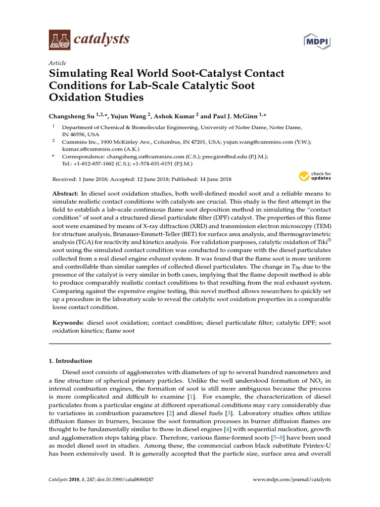 Catalysts: Simulating Real World Soot-Catalyst Contact Conditions For ...