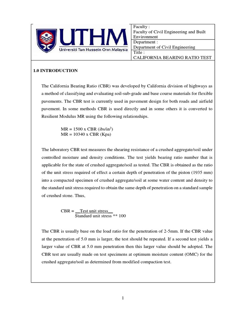 Cbr Lab Sheet Mco Pdf Deformation Engineering Materials