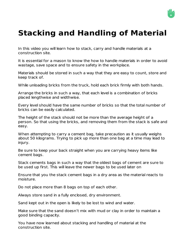 Stacking and Handling of Material | PDF | Home & Garden