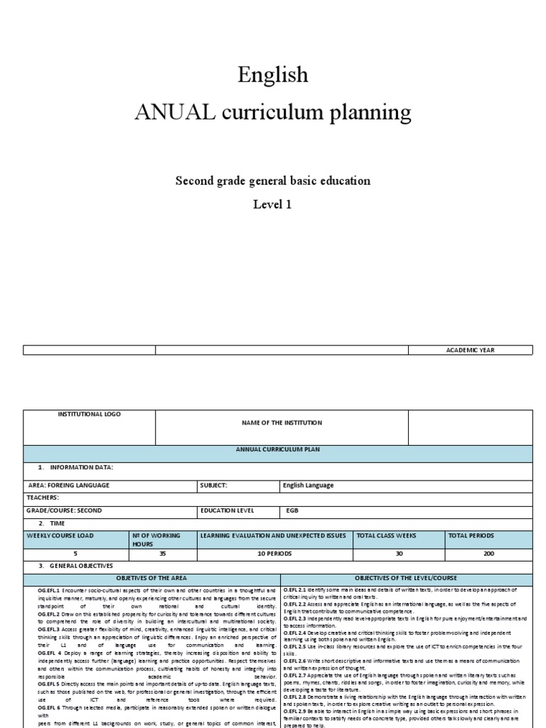English ANUAL Curriculum Planning: Second Grade General Basic Education ...
