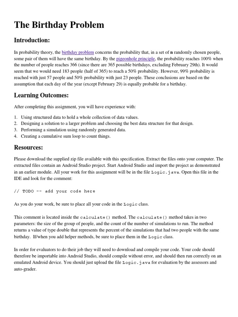 Birthday Problem | PDF | Simulation | Probability