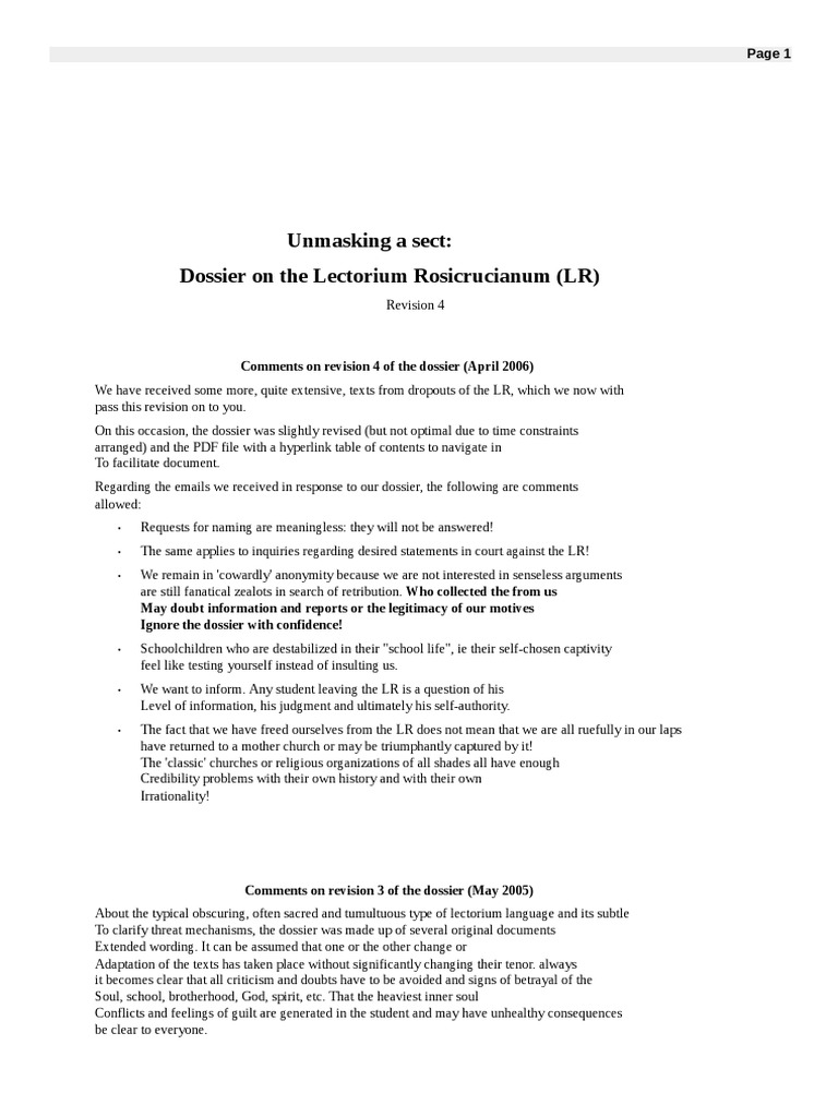 Lectorium Rosicrucianum Dossier | PDF | Rudolf Steiner | Esotericism