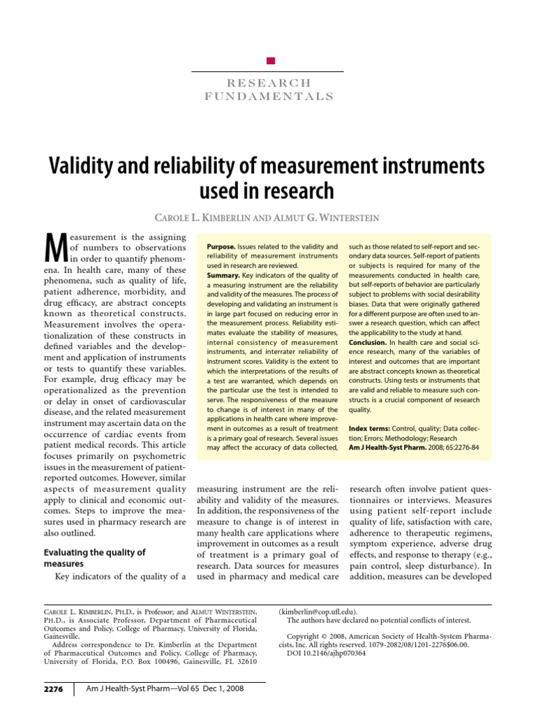 Validity and Reliability of Measurement Instruments Used in Research ...