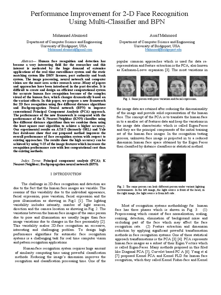 Performance Improvement For 2-D Face Recognition Using Multi-Classifier and BPN | PDF ...