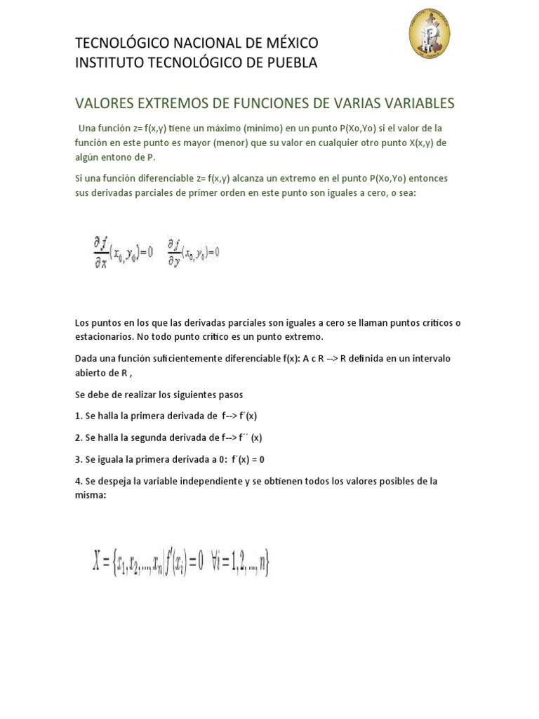Valores Extremos de Funciones de Varias Variables | PDF | Derivado | Sustracción