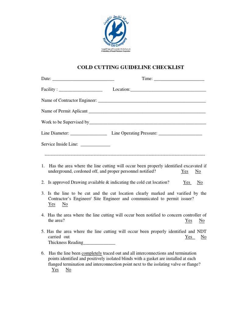 Cold Cutting Guideline Checklist | PDF | Valve | Equipment
