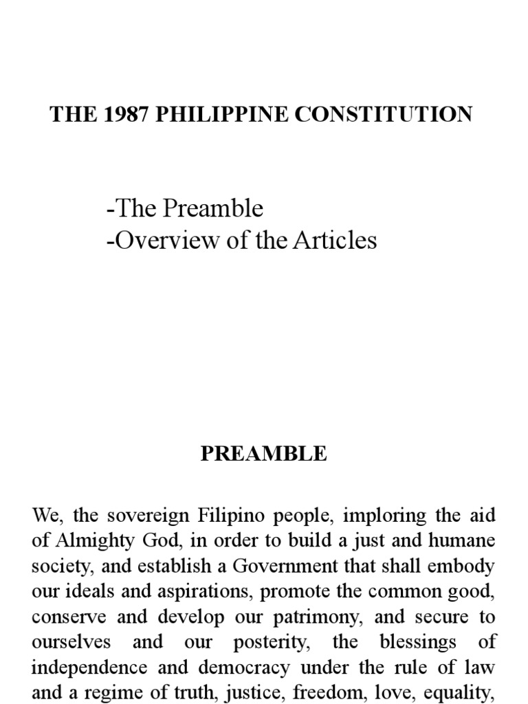 The Preamble - Overview of The Articles | PDF | President Of The ...