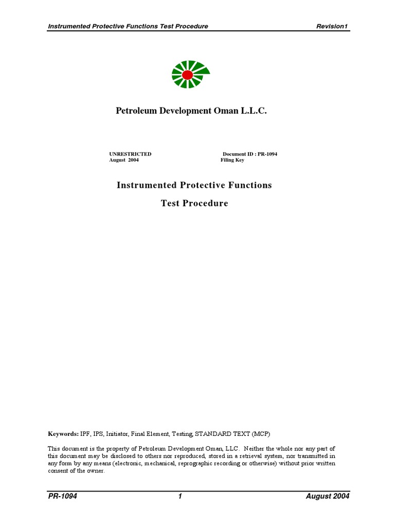 Petroleum Development Oman L.L.C.: Instrumented Protective Functions ...