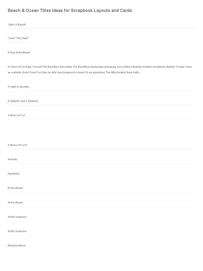 Beach & Ocean Titles Ideas For Scrapbook Layouts and Cards | PDF ...