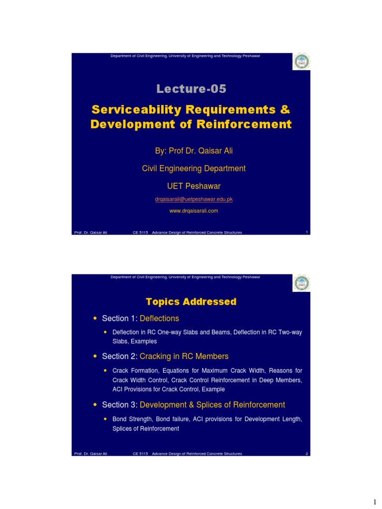 Lecture 05 Serviceability Requirements & Development of Reinforcement ...