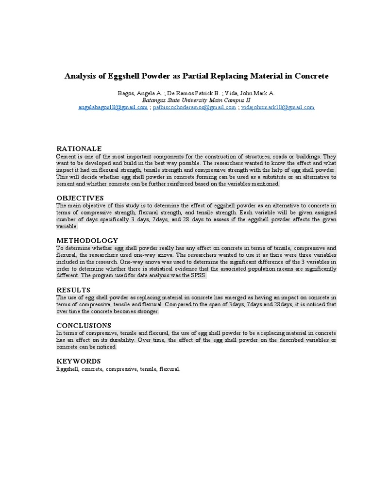 Analysis of Eggshell Powder As Partial Replacing Material in Concrete ...