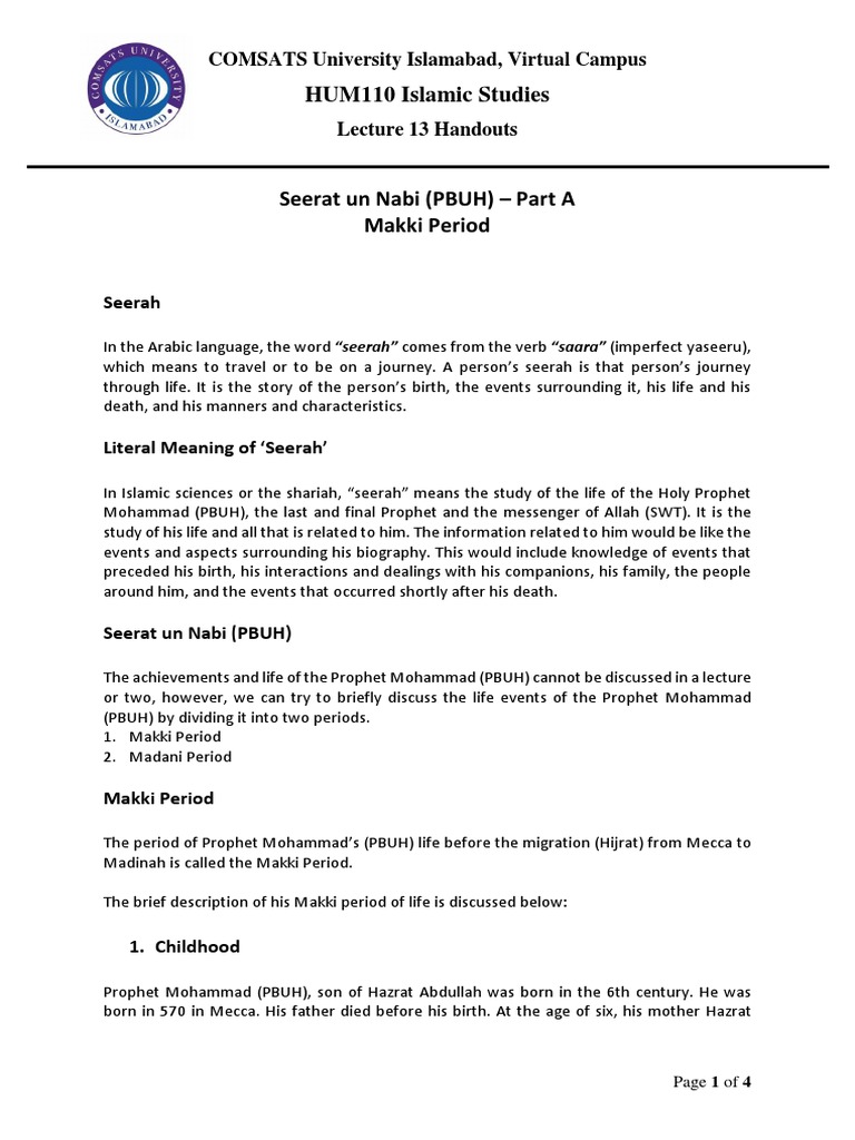 HUM110 Handouts Lecture13-New | PDF | Muhammad | Prophets And ...