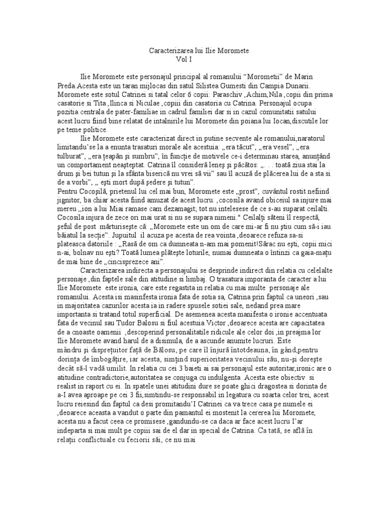 Caracterizarea Lui Ilie Moromete | PDF