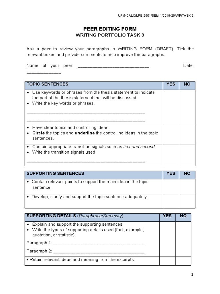 Peer Editing Form for Writing Portfolio | PDF | Grammar | Cognitive Science