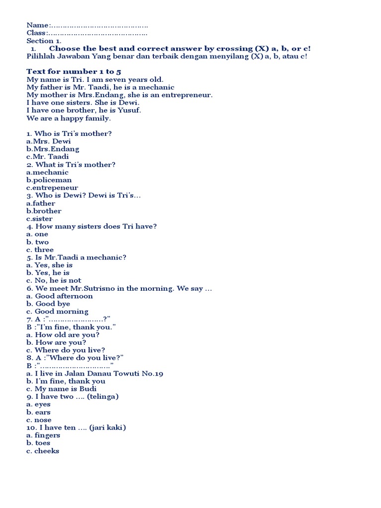 Choose The Best and Correct Answer by Crossing (X) A, B, or C! | PDF