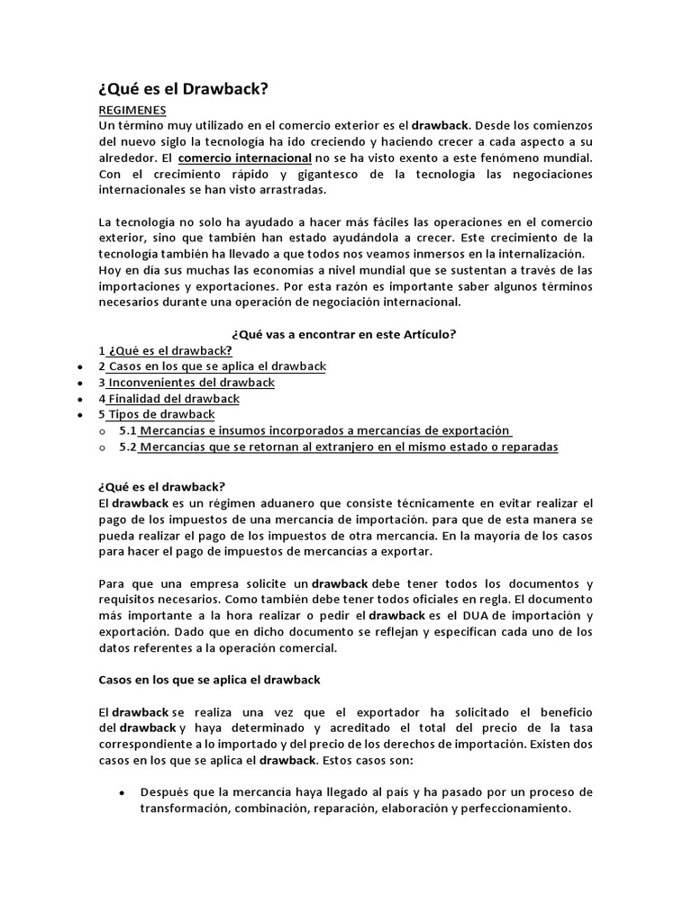 L3 Qué Es El Drawback | PDF | El comercio internacional | Exportaciones