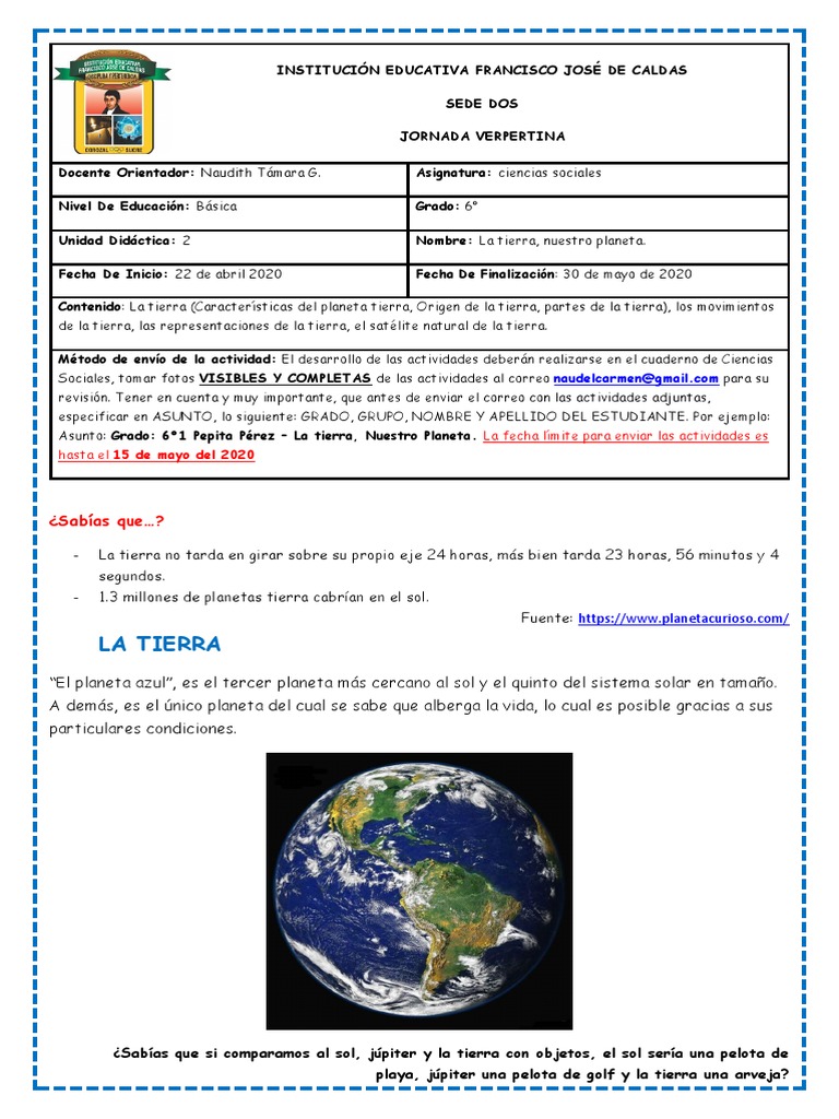 Hojas De Trabajo De Ciencias De La Tierra, Sexto Grado