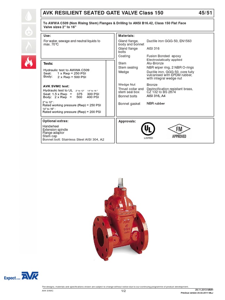 45-51 AVK Gate Valve Non Rising Stem UL-FM | PDF | Valve | Building ...