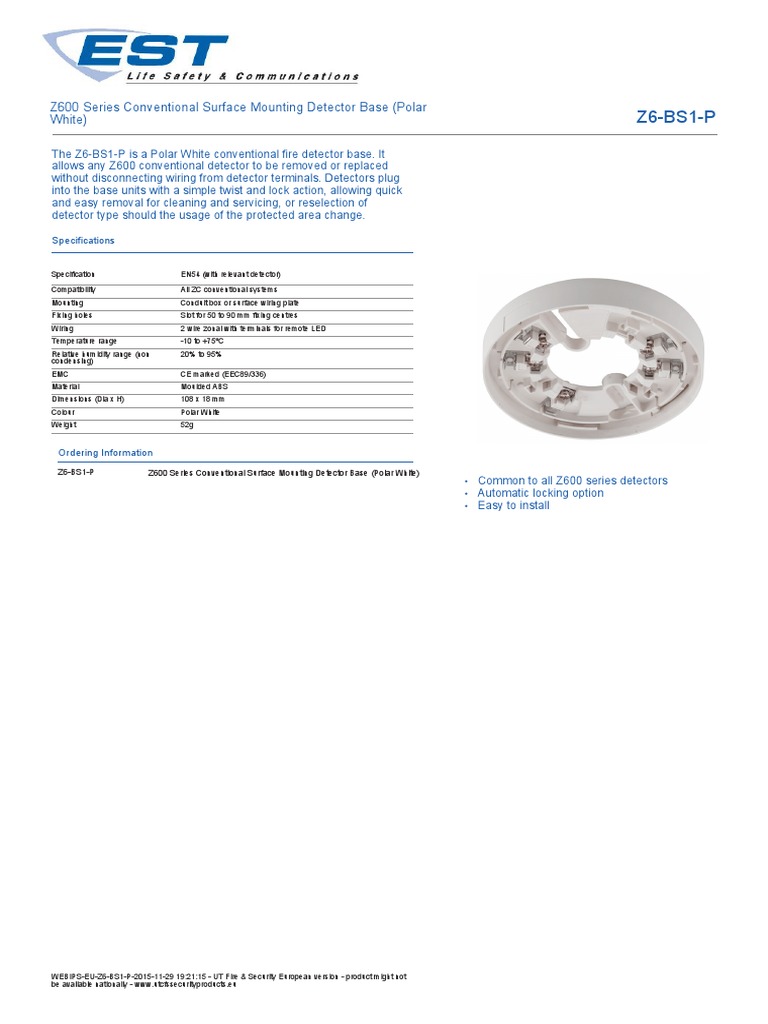 Z6-BS1-P: Z600 Series Conventional Surface Mounting Detector Base ...