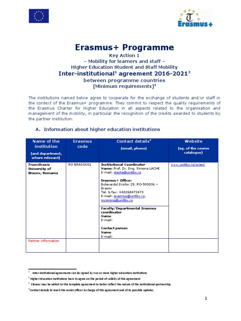 Erasmus+ Programme: Inter-Institutional Agreement 2016-2021 | PDF ...