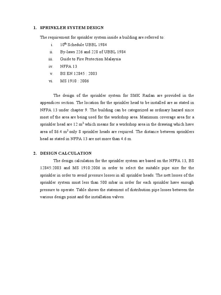 Sprinkler System Design | PDF | Fire Sprinkler System | Equipment