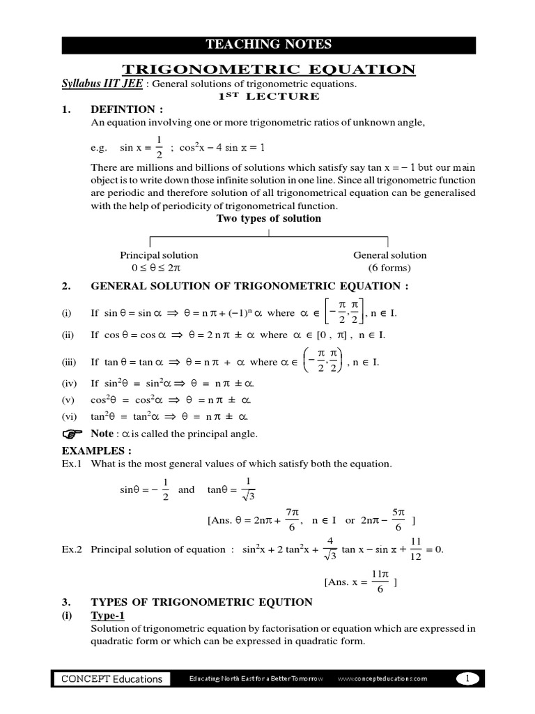 Teaching Notes: Trigonometric Equation | PDF | Trigonometric Functions ...