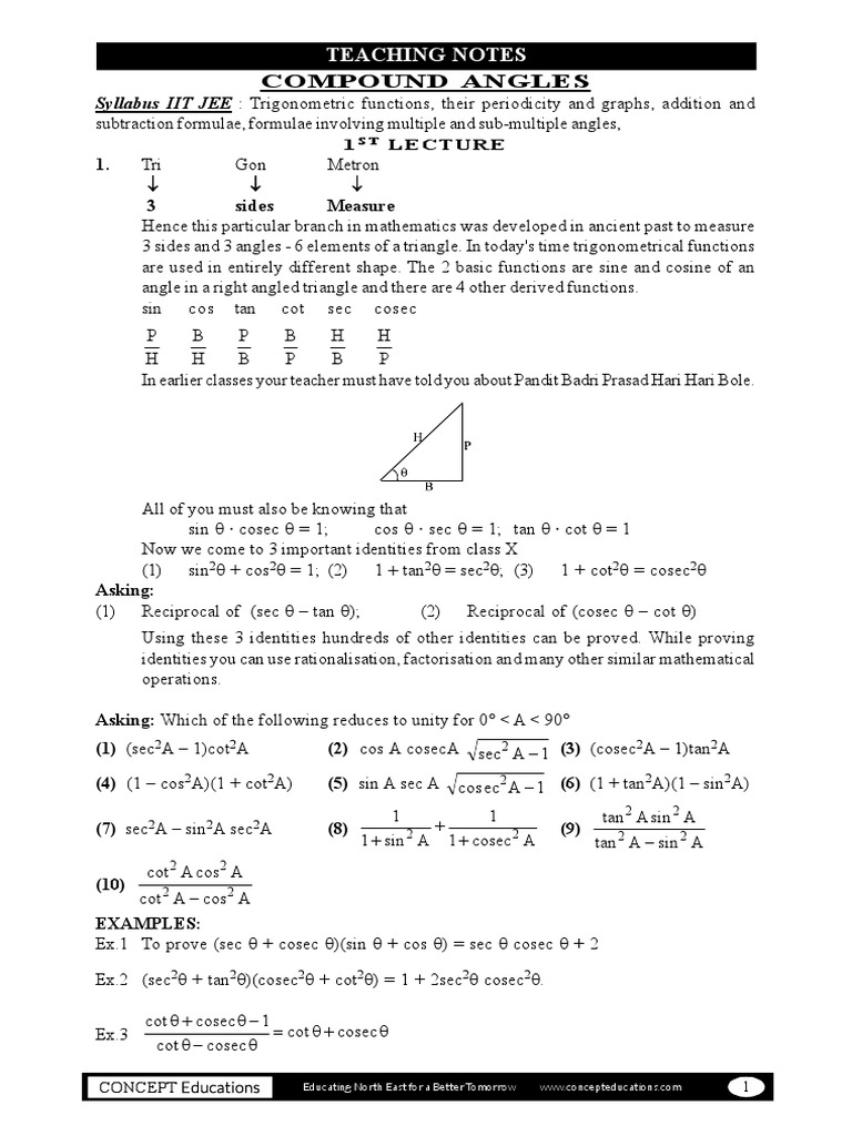 Trig1 - Compound Angles - TN - F | PDF | Trigonometric Functions | Sine