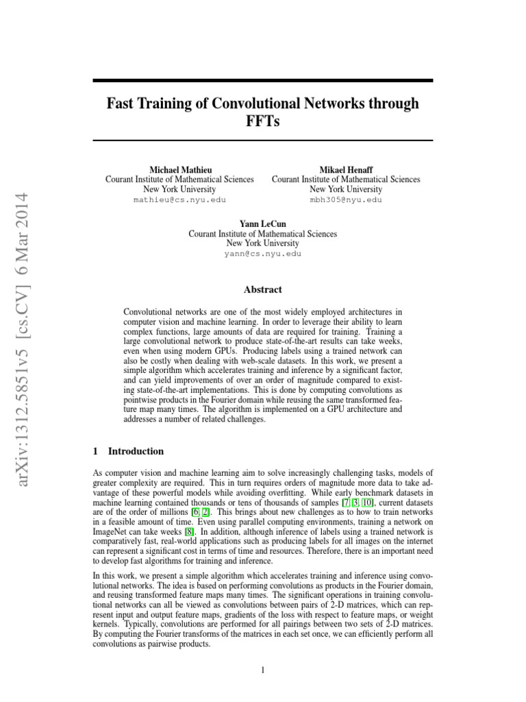 Fast Training of Convolutional Networks Through Ffts | PDF | Fast Fourier Transform | Convolution