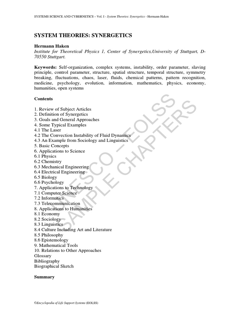 Unesco - Eolss Sample Chapters: System Theories: Synergetics | PDF | Entropy | System