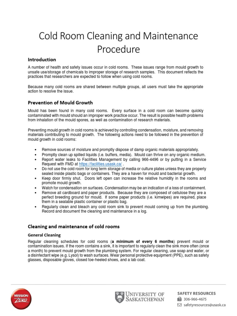 Cold Room Cleaning and Maintenance Procedure | PDF | Mold | Nature