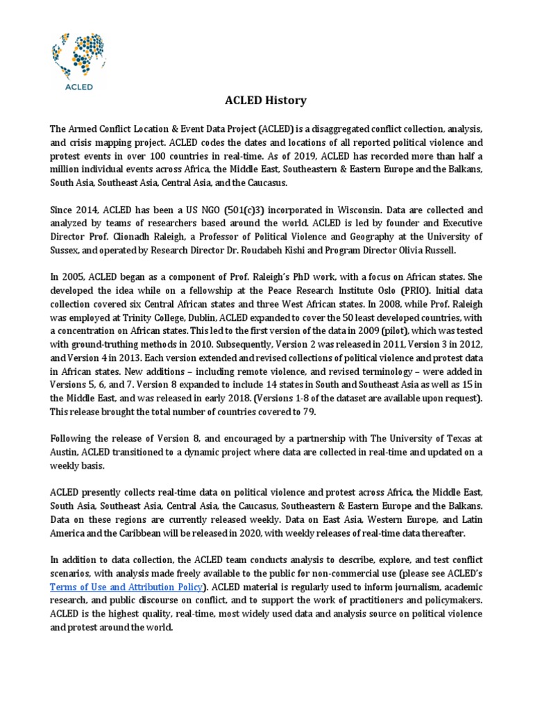 ACLED History: Terms of Use and Attribution Policy | PDF | Data | Computing
