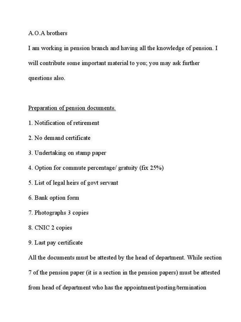 Pension Document Requirements Checklist | PDF