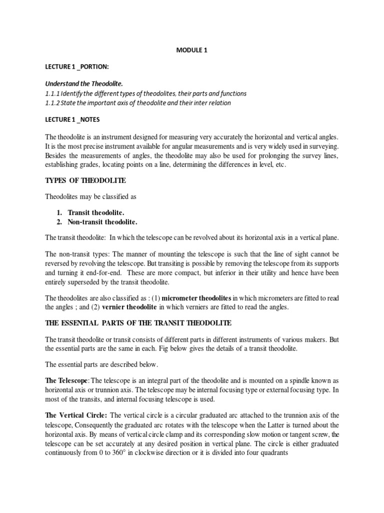 Survey 2 - Module 1 - Lecture Note - 1 | PDF | Equipment | Scientific Observation