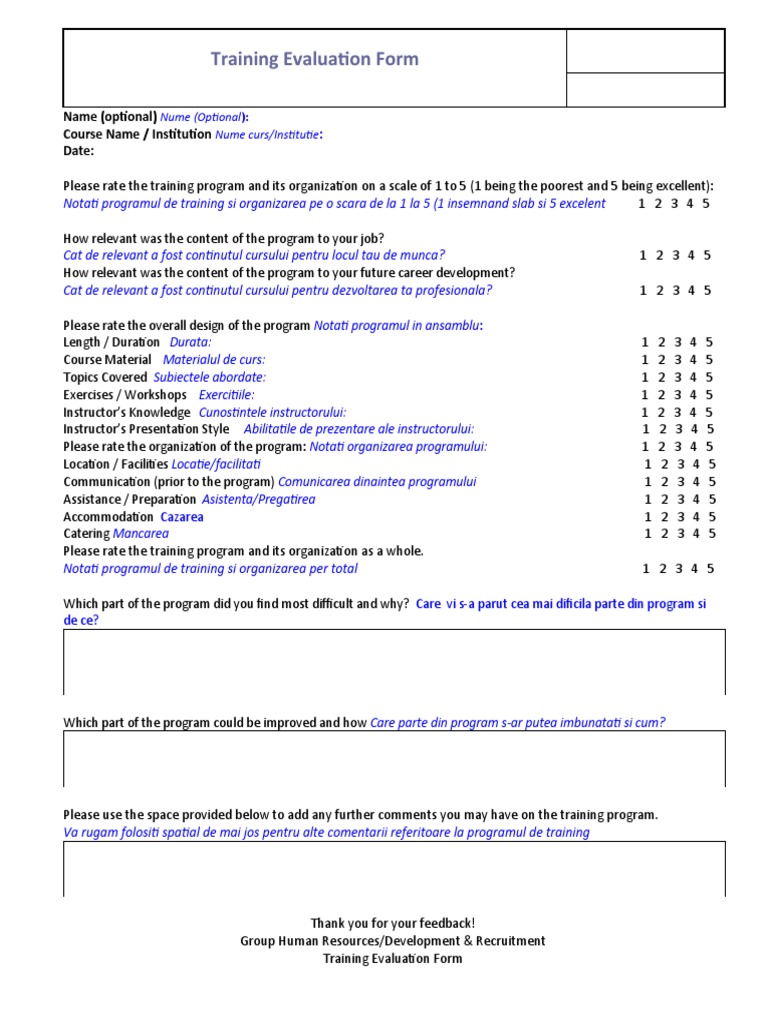 Training Program Evaluation Form | PDF | Cognition | Learning