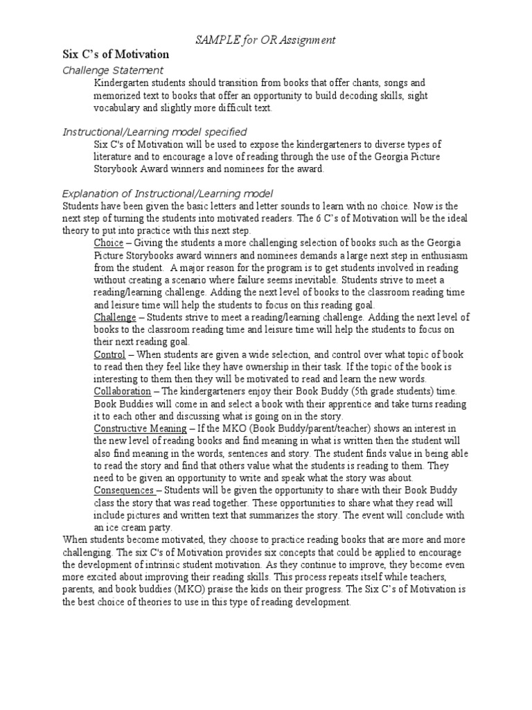 Six C's of Motivation: SAMPLE For OR Assignment | PDF | Motivation ...