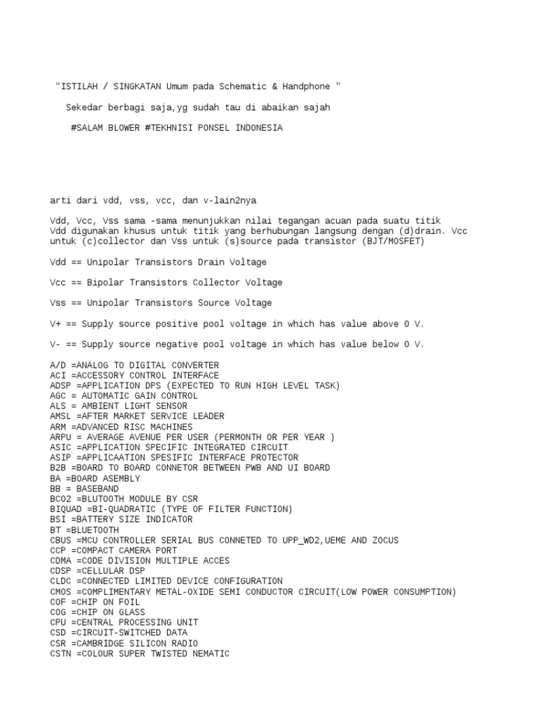 ISTILAH / SINGKATAN Umum pada Schematic & Handphone | PDF | Field ...