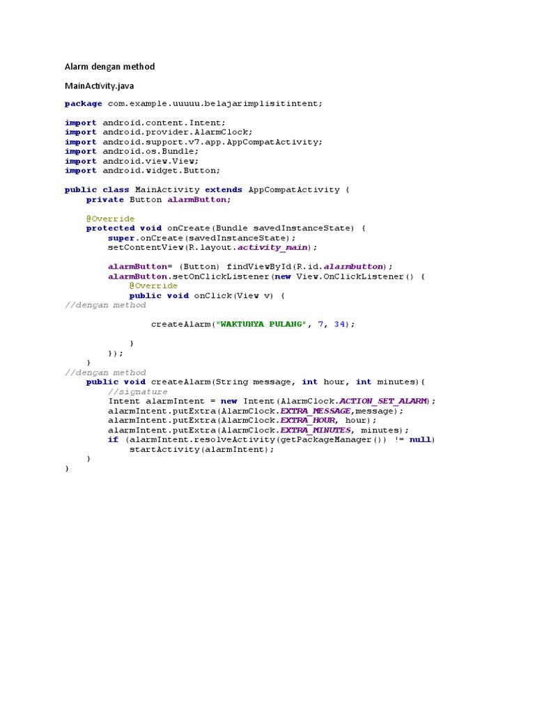 Alarm Dengan Method Mainactivity - Java: Package Import Import Import ...
