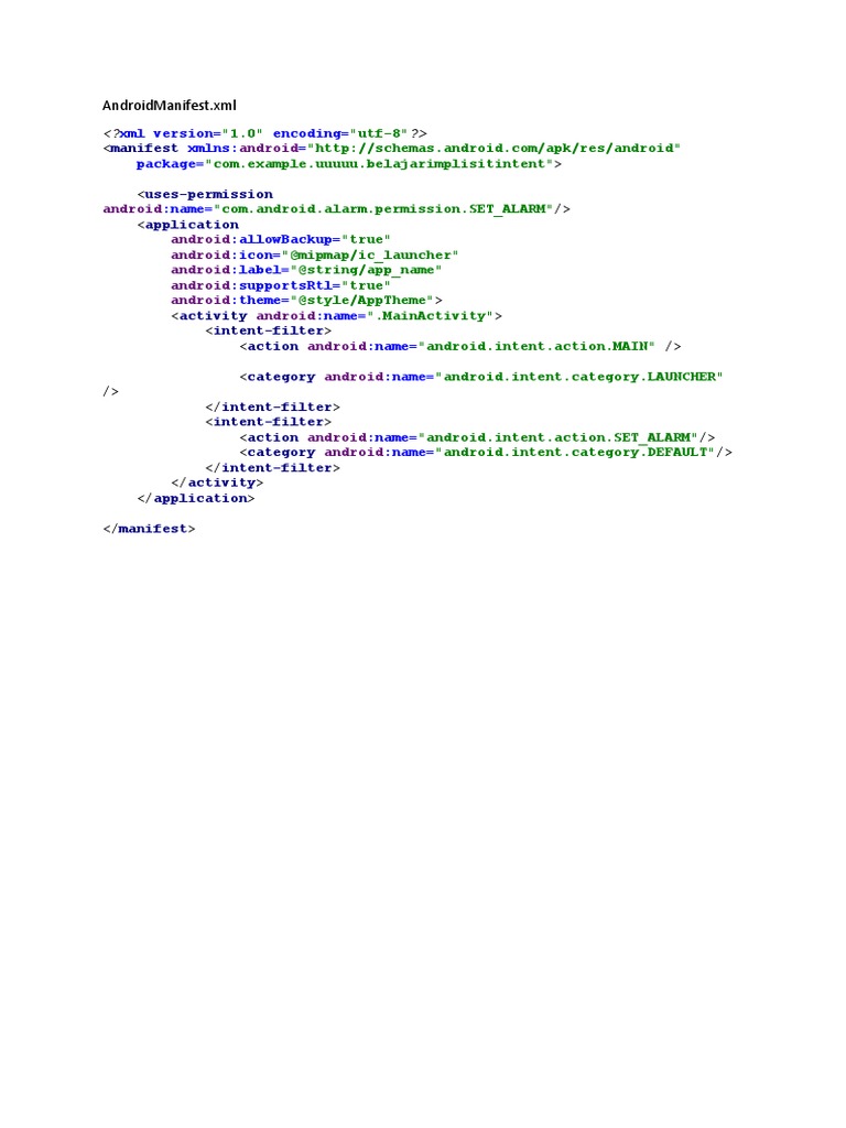 Androidmanifest - XML: XML Version Encoding XMLNS: Package | PDF | Business | Computers