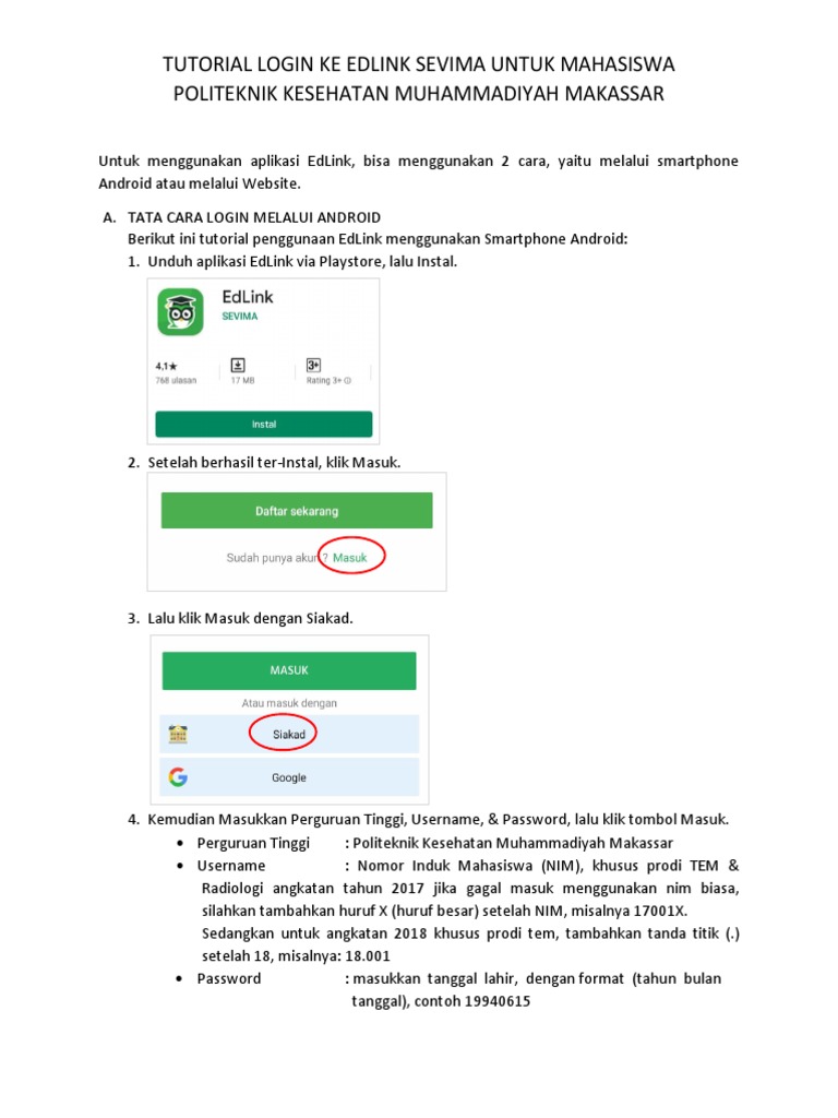 Tutorial Login Edlink Untuk Mahasiswa | PDF | Karier & Perkembangan